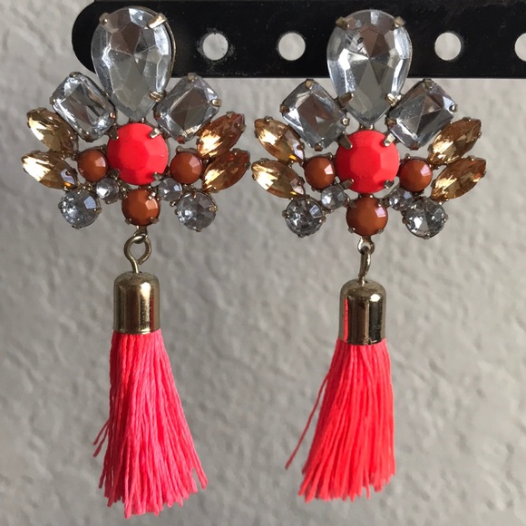 H&M | Jewelry | Neon Pink Tassel Earrings | Poshmark